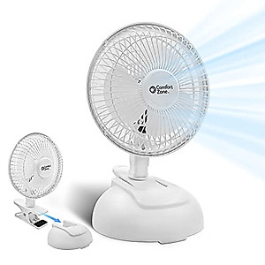 Comfort Zone CZ6XMWT 6” 2-Speed Combo Clip or Desk Fan with Removable Base, Strong Clamp for Firm Grip, Suitable for Bedroom, Office, or Dorm Room, White