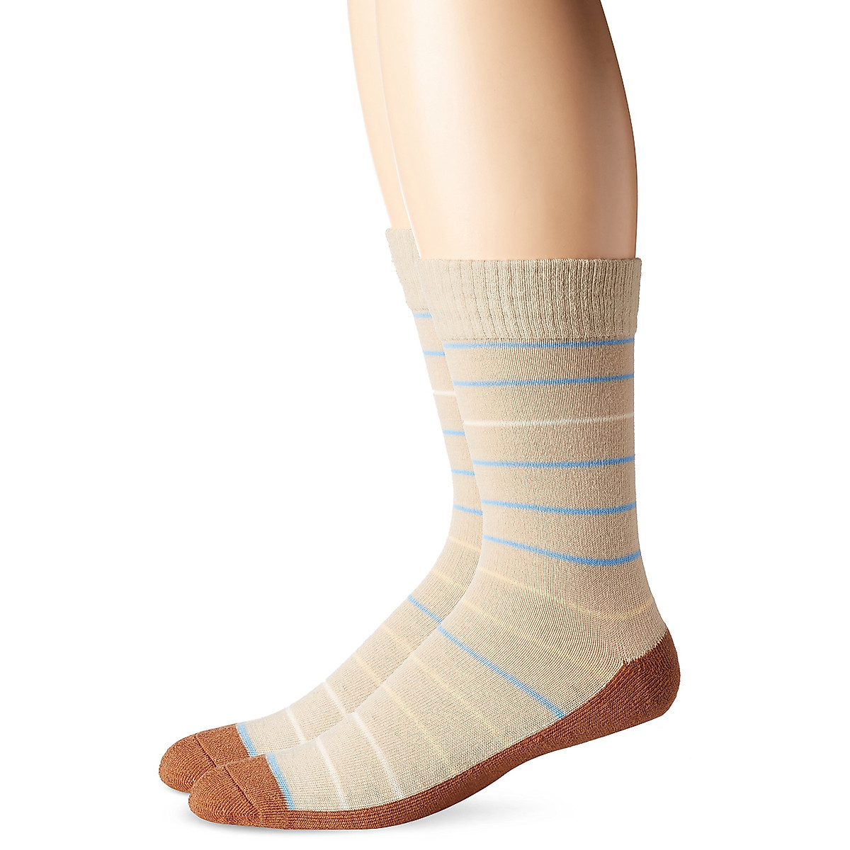 Copper Sole Men's 2 Pack Simple Striped Dress Crew Socks, Khaki/Blue, Sock Size:10-13/Shoe Size: 6-12