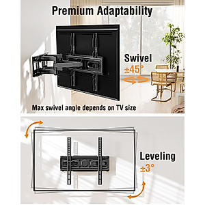 ELIVED Full Motion TV Mount TV Wall Mount Swivel and Tilt for Most 26-55 Inch TVs, Wall Mount TV Bracket with Dual Articulating Arms, Max VESA 400x400, 88 lbs. Loading, 16" Studs