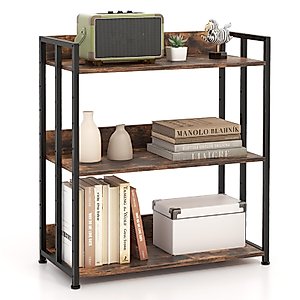 Giantex 3-Tier Bookshelf, Industrial 32" Tall Small Book Shelf with Adjustable Shelves, Adjustable Foot Pads, Anti-Toppling Device, DIY Wooden Floor Open Display Shelving, Bookcase Shelf Rack