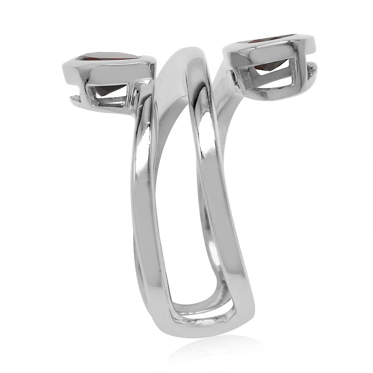 Silvershake 1.7ct. Natural Pear Shape Garnet White Gold Plated 925 Sterling Silver Double Line Cuff Ring Size 7
