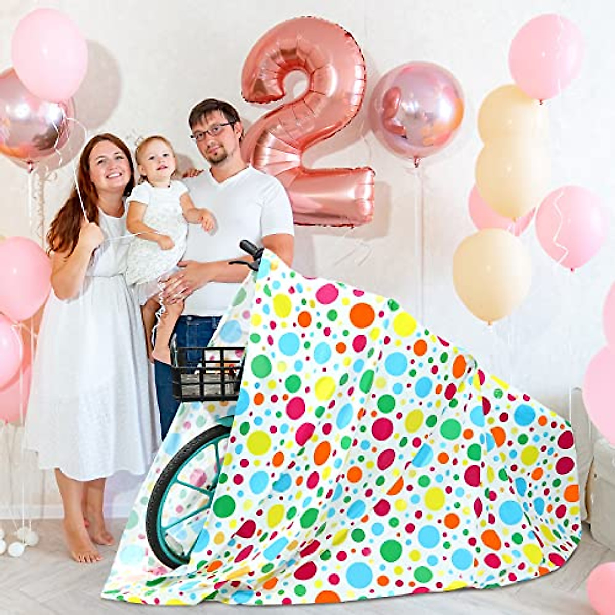 Teling 2 Pcs 80 x 60 in Jumbo Bike Baby Shower Bag Extra Large Bicycle Plastic Gift Bags for Heavy Large Birthday Holiday Bicycle Bags (Colorful, Polka Dots)