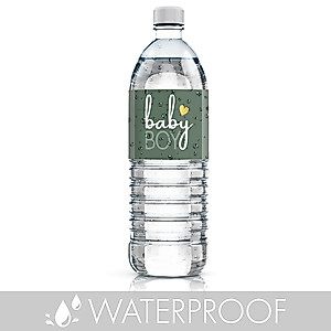 Green It’s a Boy Baby Shower Water Bottle Labels - Greenery Baby Boy - 24 Stickers