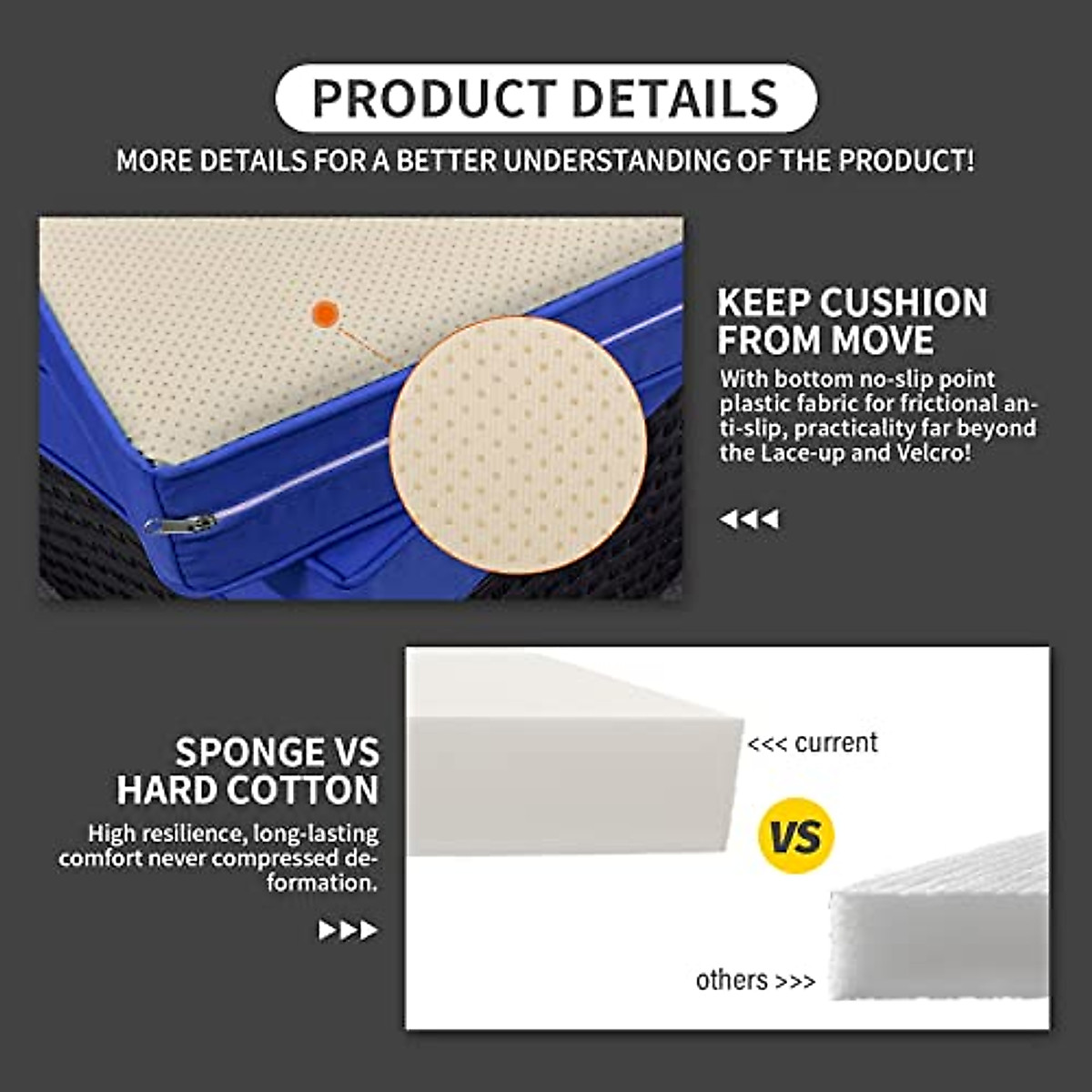 Outdoor Wicker Sofa Patio Rattan Garden Conversation Couch Furniture with Royal Blue Anti-Slip Cushions and Furniture Cover