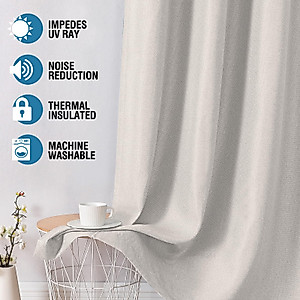 H.VERSAILTEX Linen Curtains Black Out Curtains for Bedroom Windows Noise Reducing Thermal Insulated Darkening Curtains for Living Room 2 Panels Set Grommet Curtain Panels 52 x 84 Inch, Heather Ivory