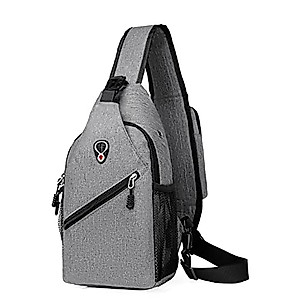 NUFR Sling Bag Sling Backpack Crossbody Backpack for Women Men Waterproof Chest Shoulder Bag Daypack for Hiking Walking Travel USB Charger Port (Gray)