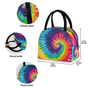 AUUXVA Lunch Box Bag, Abstract Swirl Tie Dye Rainbow Insulated Lunchbox Cooler Lunch Container Portable Tote Bag Handbag for Women Men Boy Girl