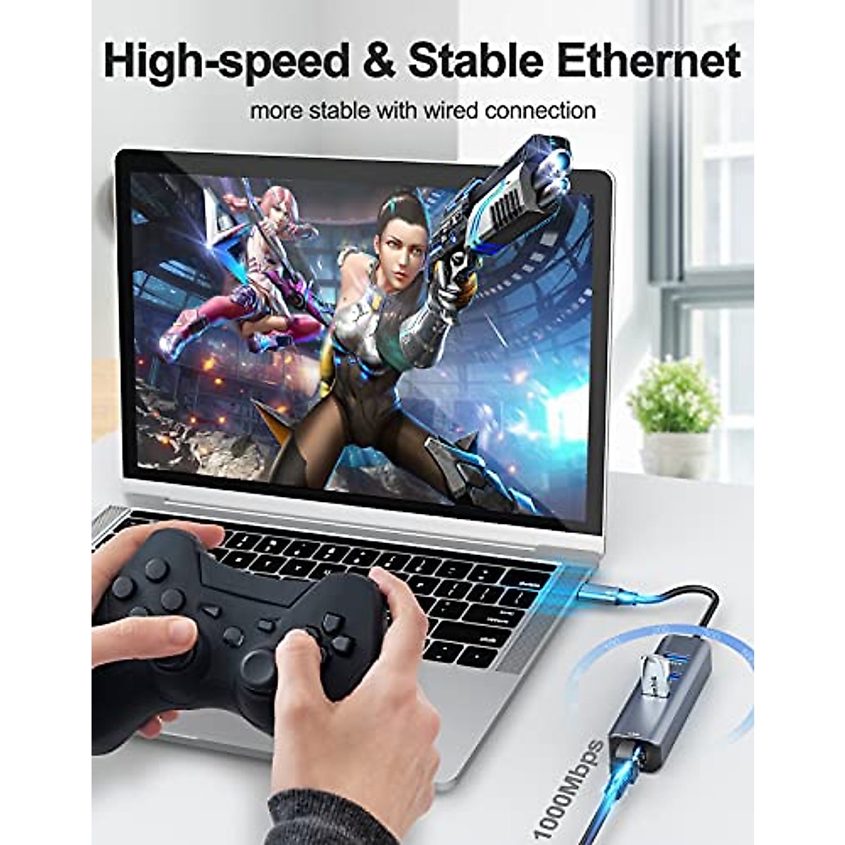 USB C to Ethernet Adapter, ABLEWE 4-in-1 RJ45 to USB-C/Thunderbolt 3 to Gigabit Ethernet LAN Network Adapter for MacBook Pro/Air 2021/2020/2019, iPad Pro 2021, Chromebook, XPS, Surface Book 3/2/Go