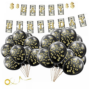 Money Themed Birthday Banner & Latex Balloons Decoration KIT Dollar Bill Party Decorations for Birthdays Baby Showers Casino Weddings Bachelorette Retirement Anniversary Graduations Party