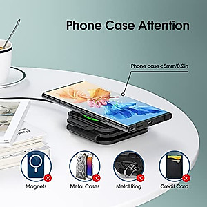 Folding Wireless Charger for Samsung, 3 in 1 Travel Charging Pad Compatible with Samsung Galaxy Z Flip 4/ S23/22/21/20/10/9/8/7 Note 20/10/9/8/7/6/5, Galaxy Watch 5/4/3/Active 2/1/LTE, Buds 2/Pro/Live