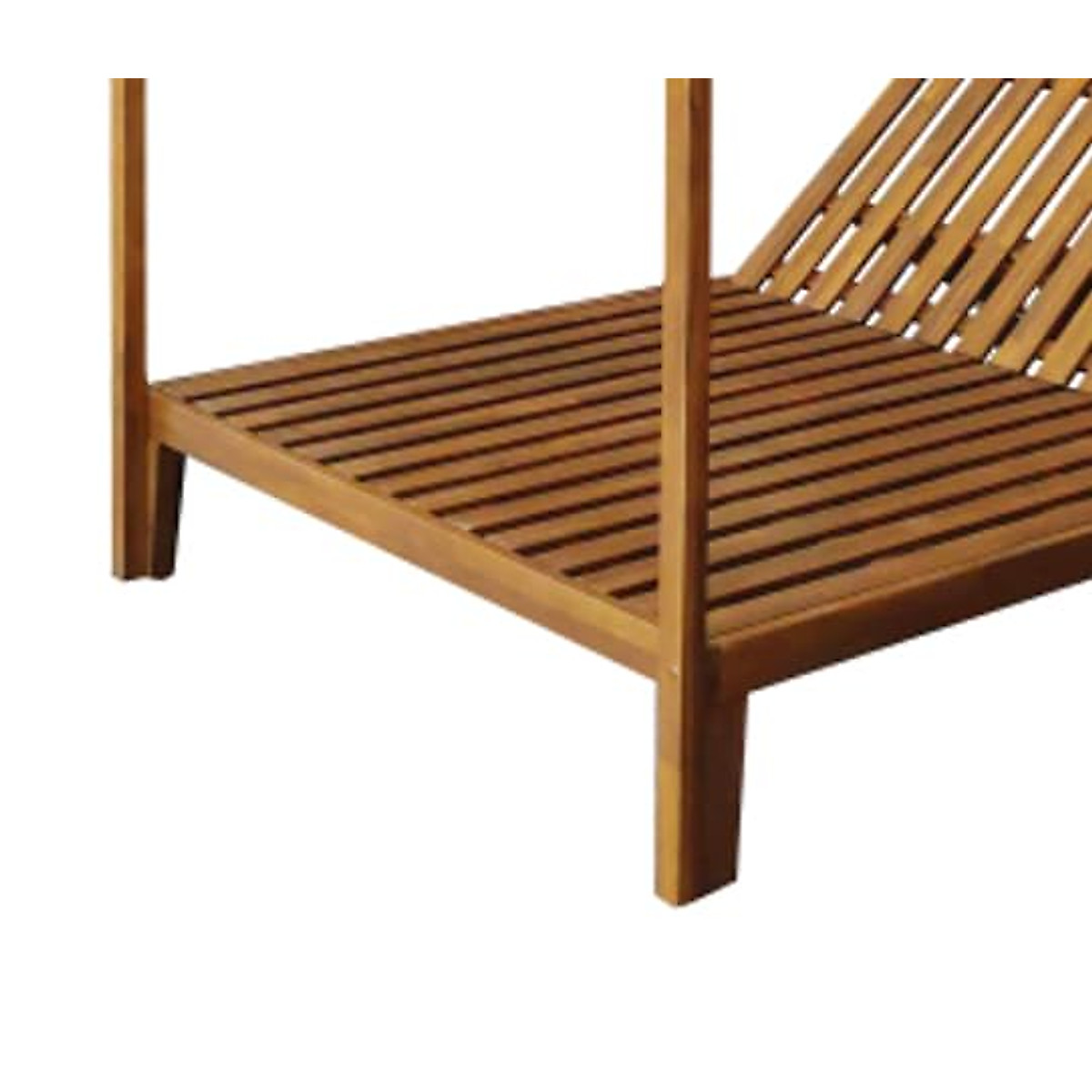 Merax Outdoor Daybed Patio Chaise Lounge,Acacia Wood Sunbed with Adjustable Seats,Overhead Curtains and Thick Cushions for Backyard, Cream