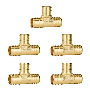 SUNGATOR 5-Pack 3/4" Pex Tee, No Lead Brass 3/4" Inch Pex T Fittings