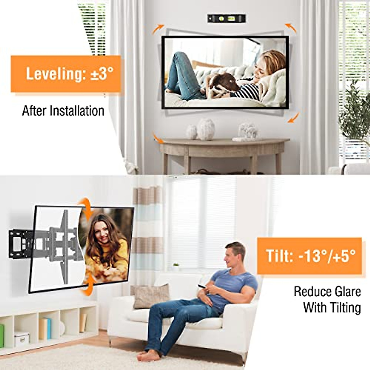 ELIVED TV Wall Mount for Most 37-82 Inch Flat Screen TVs, Swivel and Tilt Full Motion TV Mount Bracket with Articulating Dual Arms, Max VESA 600x400mm, 100 lbs. Loading, Fits 16" Wood Studs, YD3003