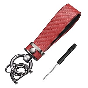 AUCELI Carbon Fiber Car Keychain, Car Accessories Microfiber Leather Car Key Fob Holder with 360 Degree Rotatable Keyring (Red)