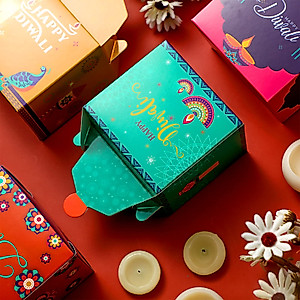 Eersida 12 Pcs Diwali Sweet Gift Boxes Happy Diwali Treat Gift Bags Party Favors Indian Festival of Lights Goodie Gable Boxes Decoration