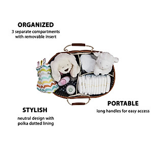 Diaper Caddy Organizer – Diaper Organizer Bag with Long Carry Handles – Neutral Diaper Caddy for Baby Shower or Gift Registry – Caddy for Baby Stuff with Removable Insert – Unisex Baby Organizer Caddy