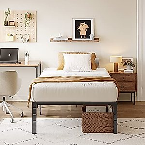 Vengarus 18inch Tall Heavy Duty Twin Bed Frame No Box Spring Needed, Metal Platform Bed Frame Twin with Steel Slat, Easy Assembly, Noise Free, Black