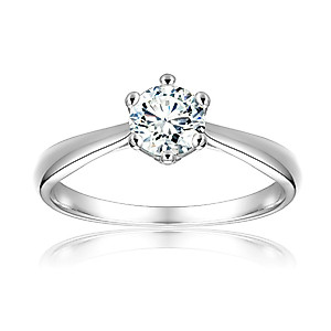 BeFab 1/2 Ctw Cubic Zirconia Classic 6 Prong Round Solitaire Engagement Ring Size 4 5 6 7 8 9 (Silver, 6)