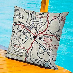 Flagstaff Arizona Map Outdoor Pillowcase Sweet Home Accent Waterproof Pillowcase Abstract Decorative Cushion Cases Home Decor for Patio Funiture Garden 18x18in