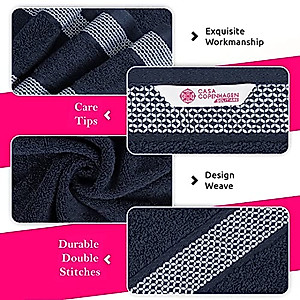 CASA COPENHAGEN Solitaire Designed in Denmark 600 GSM 2 Bath Towels 2 Hand Towels 2 Washcloths, Super Soft Egyptian Cotton 6 Towels Set for Bathroom, Kitchen & Shower - Navy Blue