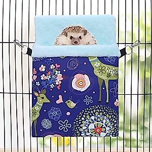Wontee Small Pet Sleeping Pouch Sleep Bag Warm Bed Hideout for Hamsters Hedgehogs Sugar Gliders Squirrels (L, Blue Elk)