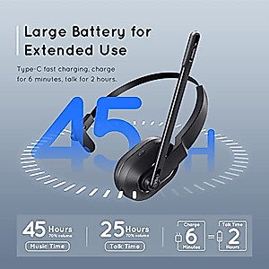 Bluetooth Headset, Wireless Headsets with AI-Powered Environmental Noise Cancelling Microphone(ENC), Fast Charging Base, 45Hrs Bluetooth Headphones with Mute & USB Dongle for PC/Trucker/Work/Phone