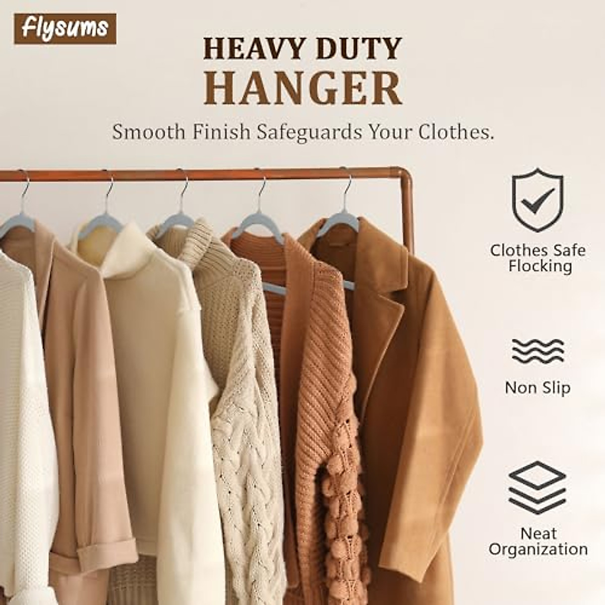 Premium Velvet Hangers 50 Pack, Heavy Duty Study Gray Hangers for Coats, Pants & Dress Clothes - Non Slip Clothes Hanger Set - Space Saving Felt Hangers for Clothing