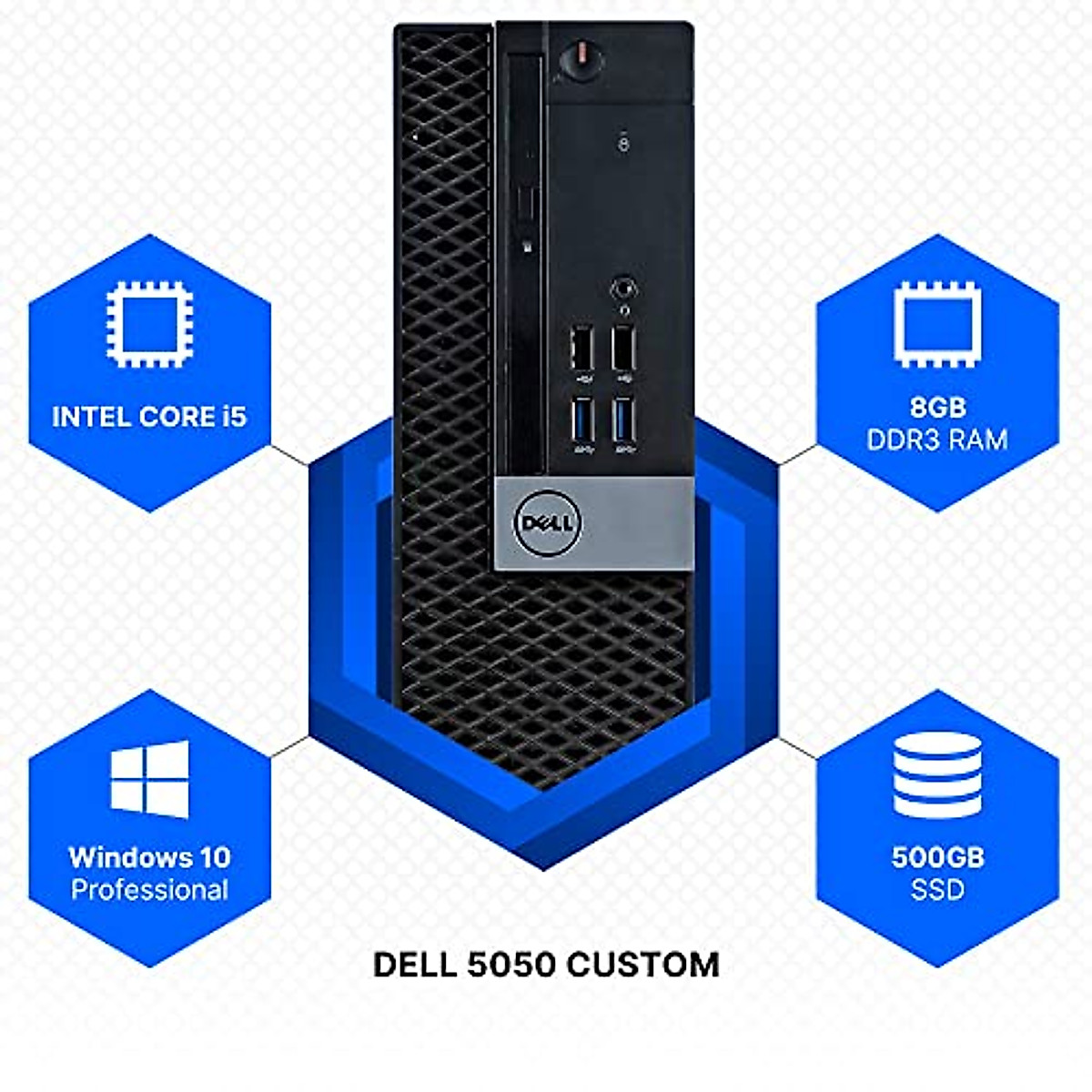 Dell Optiplex 5050 (RGB) Desktop Computer | Quad Core Intel i5 (3.2) | 8GB DDR4 RAM | 500GB SSD Solid State | Windows 10 Professional | 22in LCD Monitor | Perfect Family Computer (Renewed)