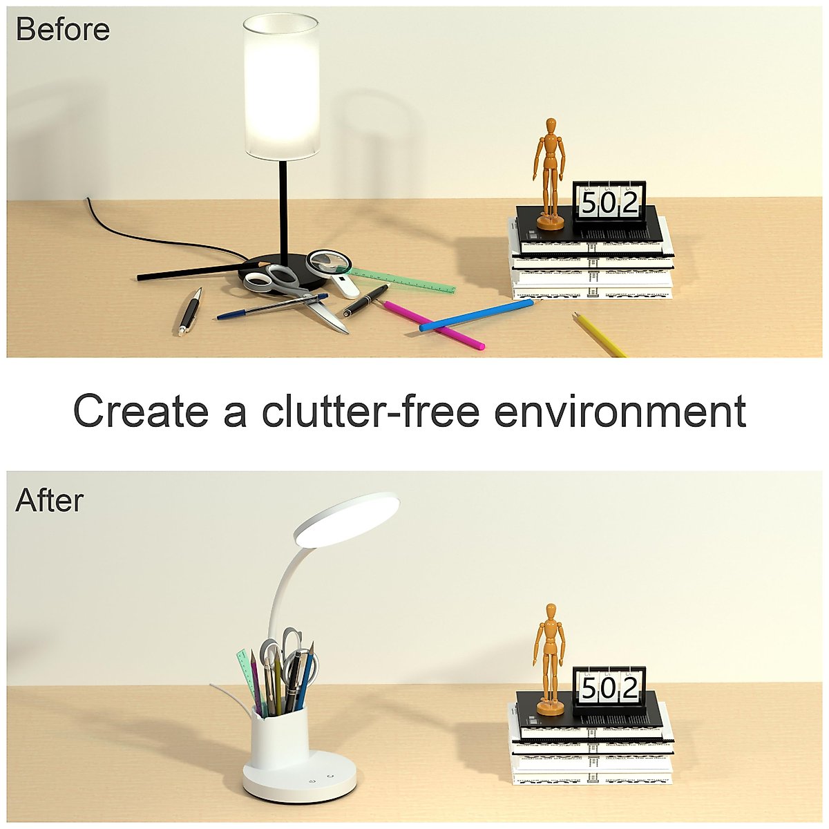 Vicsoon Desk Lamp, LED Desk Lamp for Home Office, Touch Table Lamp with 3 Color Modes 360° Adjustable Arm, Dimmable Desk Light with Pen Phone Holder, White