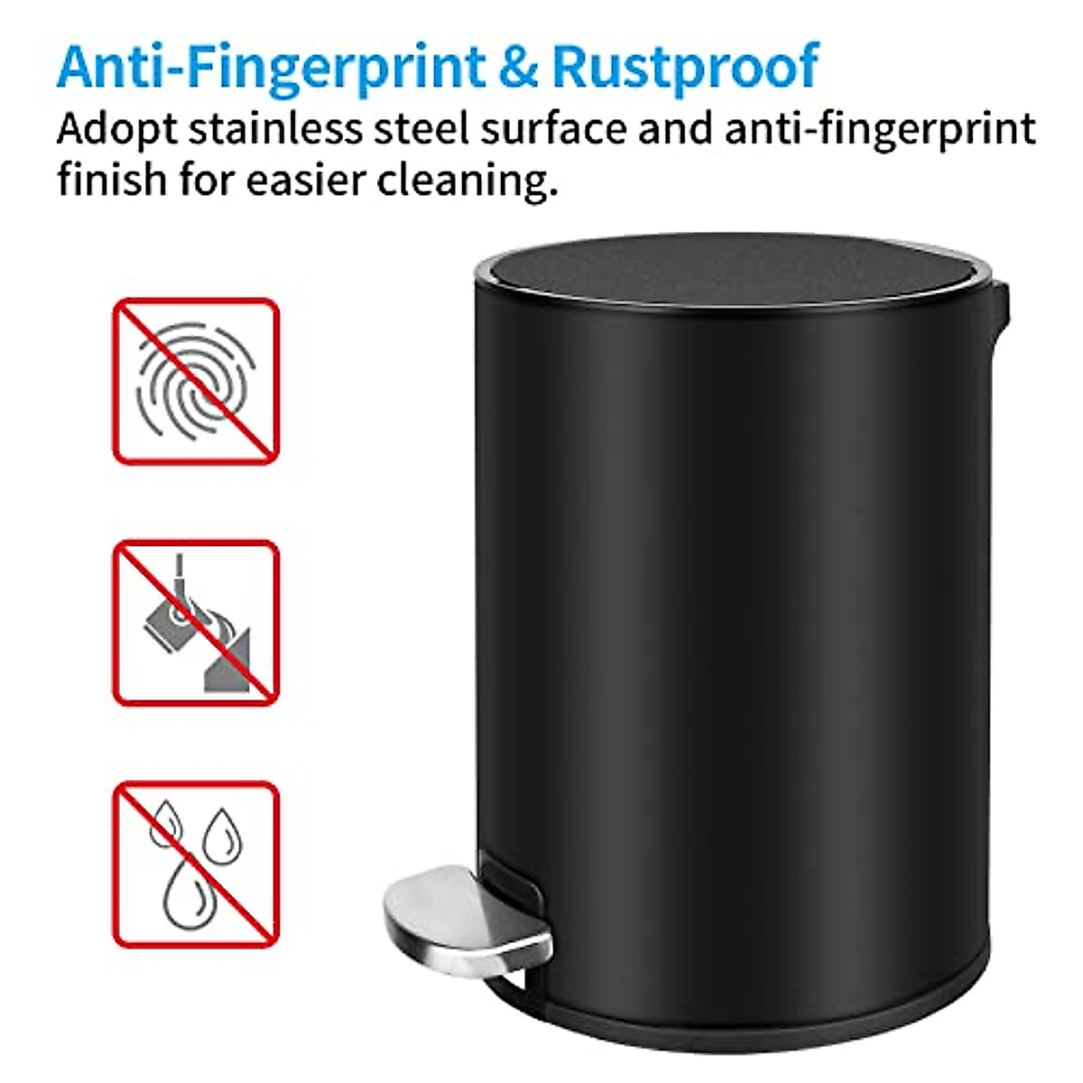 CURIFYPN 8 Liter/2.1 Gallon Small Trash Can with Lid Soft Close, Stainless Steel Step Trash Can,Round Foot Pedal Garbage Can with Removable Inner Wastebasket for Bathroom,Kitchen,Bedroom,Office, Black