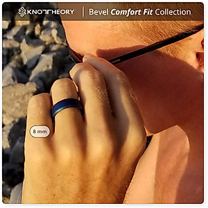 Knot Theory Metal Dark Blue Silicone Ring for Men Women - Breathable Bevel Comfort Fit 6mm Wedding Band Size 12