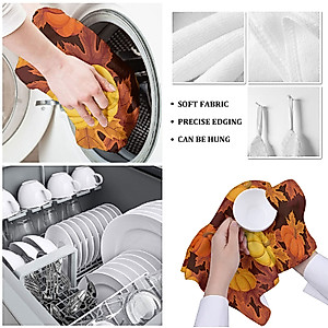 DuoPhi Fall Kitchen Towels Set Harvest Orange Pumpkin Maple Leaves Dish Towel Happy Thanksgiving Day It's Y'all Dishcloths 2 Pack,18x28 Inches Absorbent Soft Cotton Cloths Bar & Tea