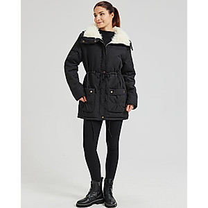 MEWOW Women's Winter Mid Length Thick Warm Faux Lamb Wool Lined Jacket Coat (XL, Black)