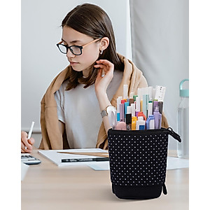 Sooez Pop Up Pencil Case, Cute Stand Up Pencil Case, Durable Pen Pouch, Telescopic Pencil Holder Case, Kawaii Standing Pencil Case, Spacious Pencil Pouch Portable Pencil Bag for School Office (Black)