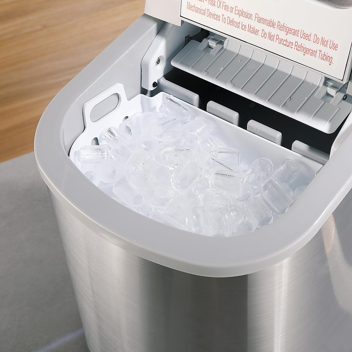 Countertop Ice Maker Nugget pebble Ice Maker Machine Portable Chewable Compact Mini Ice Chip Maker Nugget Machine Produce 26lbs per Day Bullet Soft Ice Cube Fruit Juice Ice, Silver SMETA