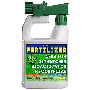 Nature’s Lawn & Garden - Lawn Force 5 - Liquid Fertilizer, Aerator, Dethatcher, with humic & fulvic Acid, Kelp/Seaweed, & Mycorrhizae - All Grass Types - Non-Toxic, Pet-Safe - 1Qt w/Hose-end Sprayer