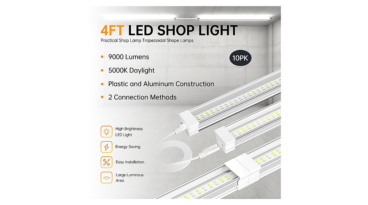 ONLYLUX 4FT LED Shop Light 60W Daylight White 9000LM - Linkable Ceiling ...