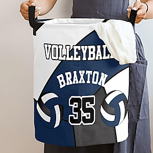 Custom Name Collapsible Laundry Basket,Navy Volleyball Sport Laundry Hamper with Handles Waterproof Oxford Laundry Hamper Household Organizer Basket