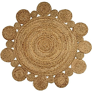 GRUHUM Handwoven 6ft Jute Area Rug Natural Fiber Round Boho Farmhouse Rustic Vintage Soft Braided Reversible Eco Friendly Rugs for Indoor Outdoor Kitchen Bedroom Living Room Hallways (6' ft Round)