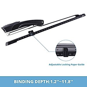Craftinova Long Reach Stapler,Include 2000 Staples. Full Strip，20-25 Sheet Capacity,with Built-in Ruler and Adjustable Locking Paper Guide, Black