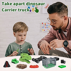 Happytime Snap Dinosaur Truck Toy Transport Carrier for Kids with Play Mat, Lights, Sounds Realistic Dinosaurs, Take Apart Monster Dino Car Truck STEM Toys Christmas Birthday Gift for Boys Grils