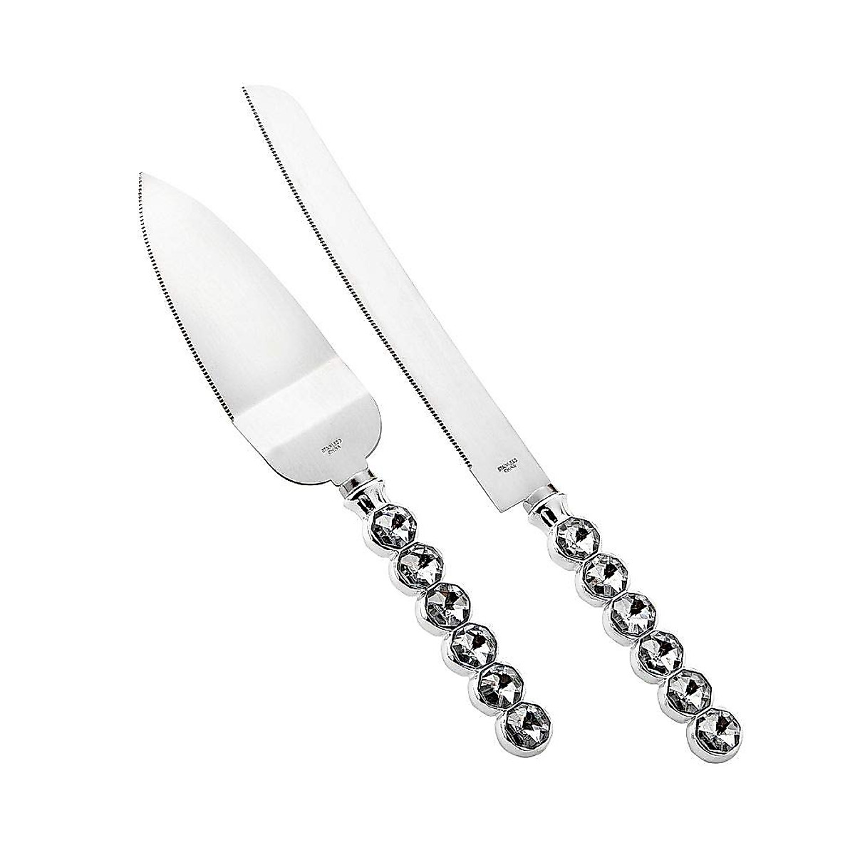 Fashioncraft 2557 Glitz and Glamour Silver Cake Server Set with Large Rhinestones - Wedding Cake Knife and Server Set