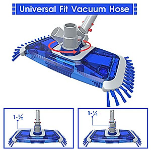 POOLWHALE Jumbo Rectangle Pool Vacuum Head with Side Nylon Bristles, Swivel Hose Connection, EZ Clip Handle,3 Ball Wheels - Connect 1-1/4", 1-1/2" Hose for Cleaning Surface Safe on Vinyl Lined Pools