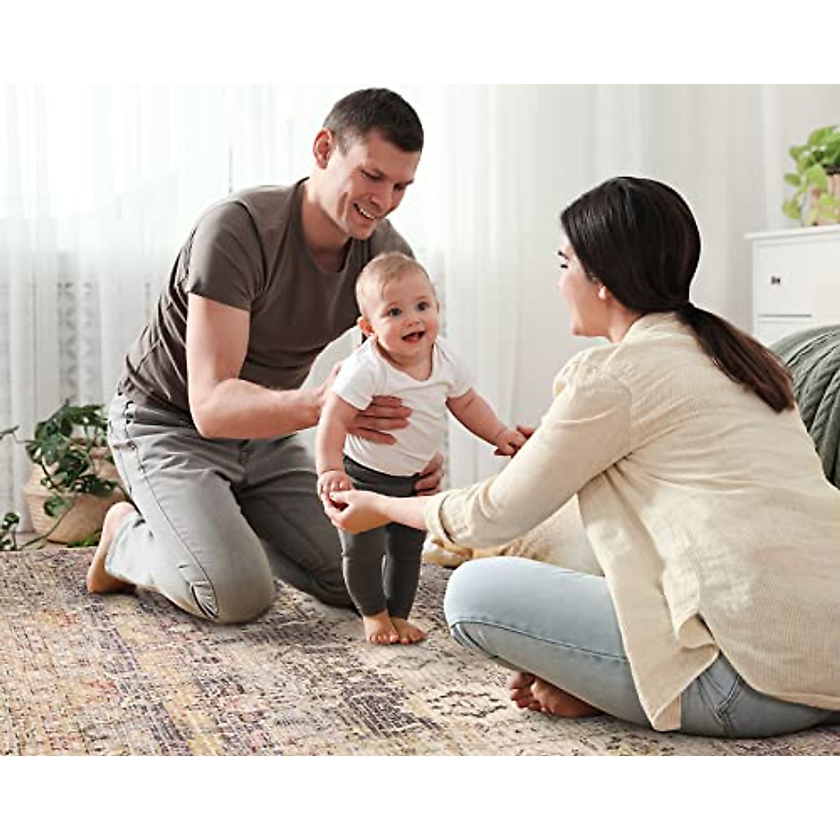 RORA Area Rug 5x7 Machine Washable Rugs for Living Room, Bedroom, Dining Room, Distressed Boho Home Decor Floor Decoration Carpet Mat