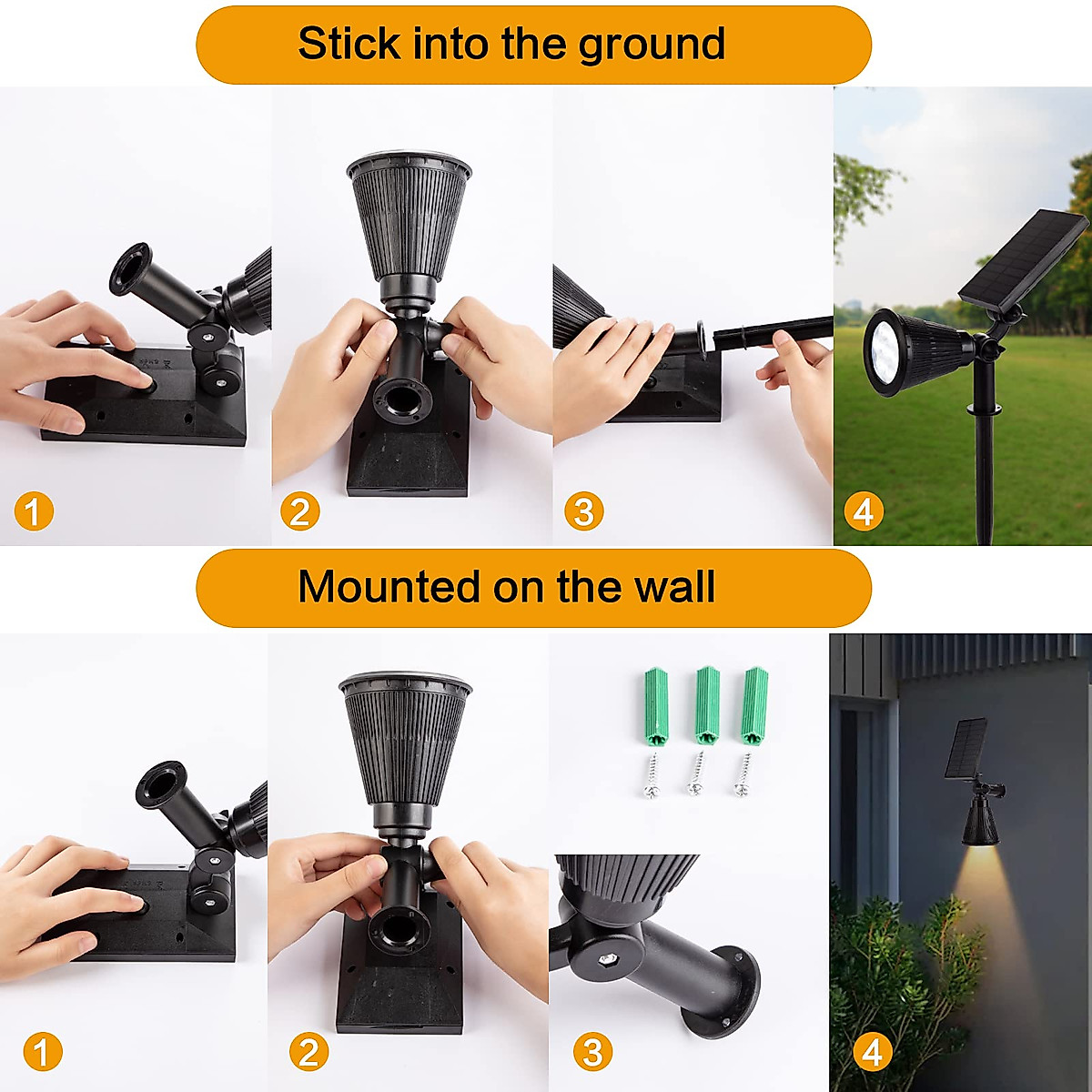 THALIA 7 Led Solar Lights Outdoor 4 Pack Solar Spot Lights Waterproof Solar Powered Landscape Spotlights Outdoor Pathway Lights Suit for Garden, Patio Yard (White light)