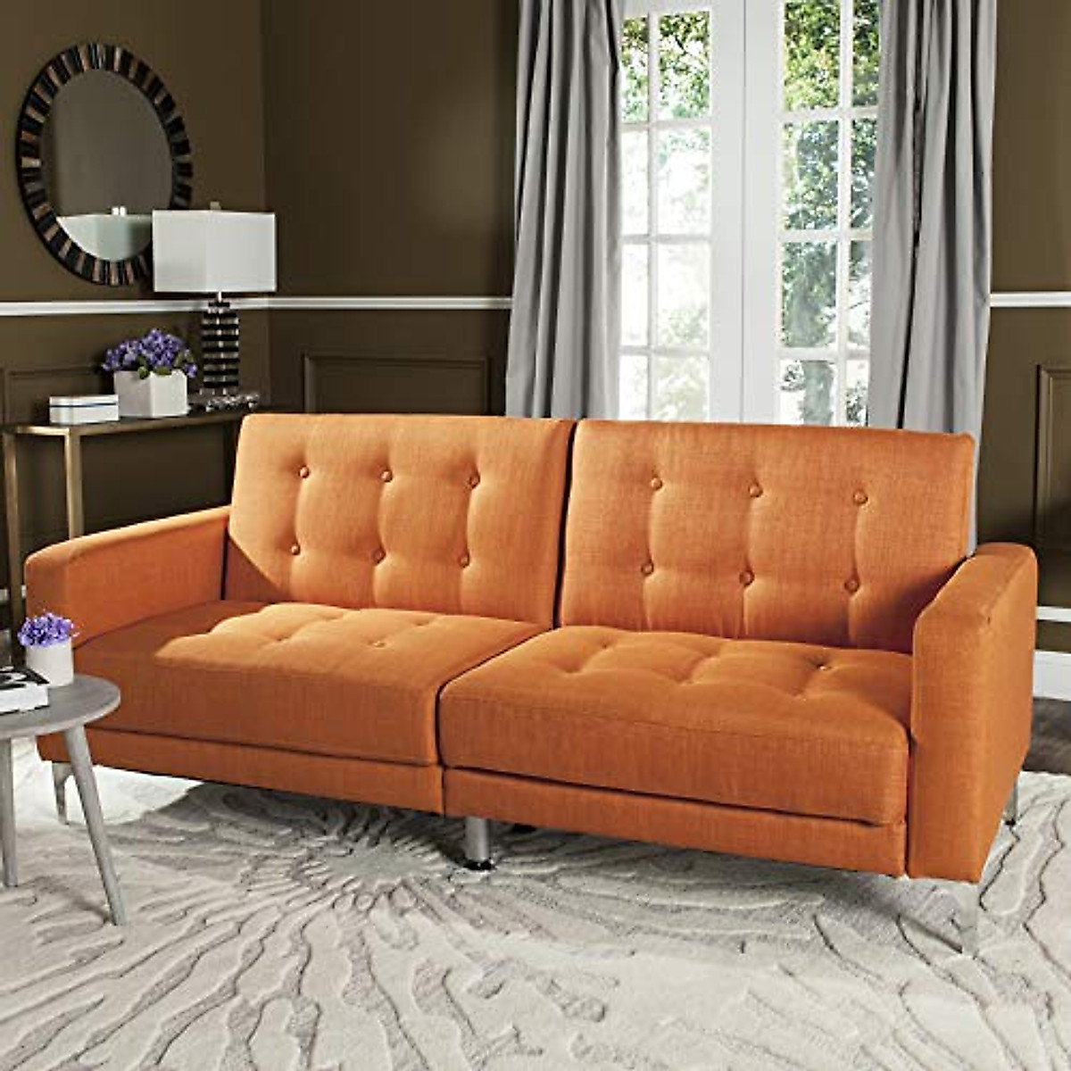 Safavieh Livingston Collection Soho Orange Tufted Foldable Sofa Bed