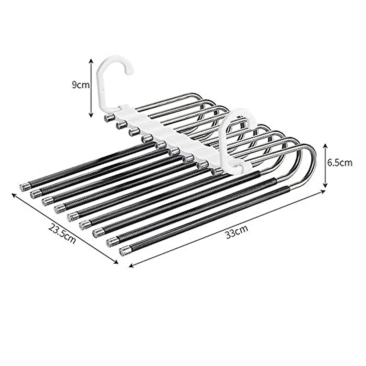 Trrcylp 2Pack Pants Hangers Space Saving, 9 Layer Collapsible Trousers Non Slip Stainless Steel Multifunctional Rack Closet Organizer for Slack Scarf Jeans Black