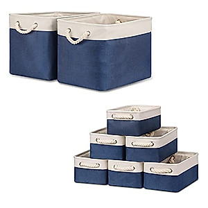 Bidtakay Baskets Set Fabric Storage Bins-Navy Blue Bundled Baskets of 2 Large Baskets 16" X 11.8" X 11.8" + 6 Small Baskets 11.8" X 7.8" X 5" for Closet, Shelves