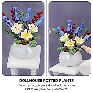 VALICLUD Mini White Pot Green Plant Flower Ornaments Desktop Accessories Tabletop Accessories Supplies Flower Model Mini Fake Plants Mini Plant Decor Resin Flower Decoration Artificial