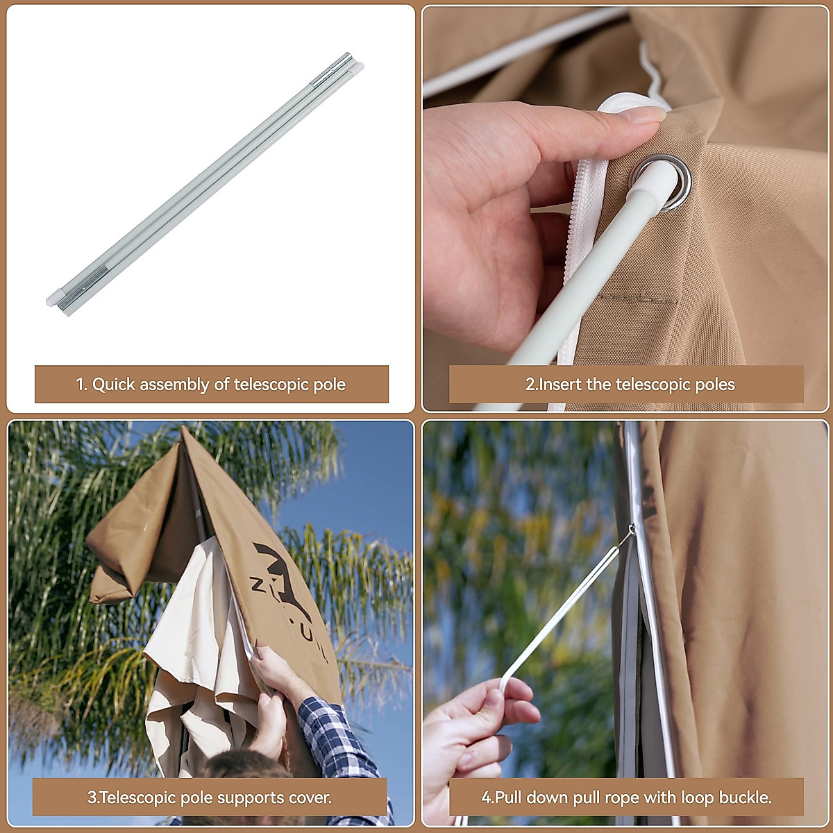 ZLACUIU Patio Umbrella Cover UV Resistant Patio Umbrellas Covers for 9ft to 13ft Cantilever Umbrella with Zipper and Rod, Tan